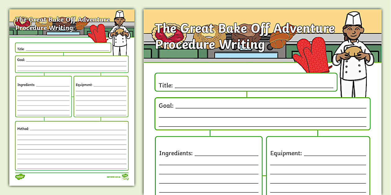 Mini IU Year 2 The Great Bake Off Adventure Procedure Writing Template