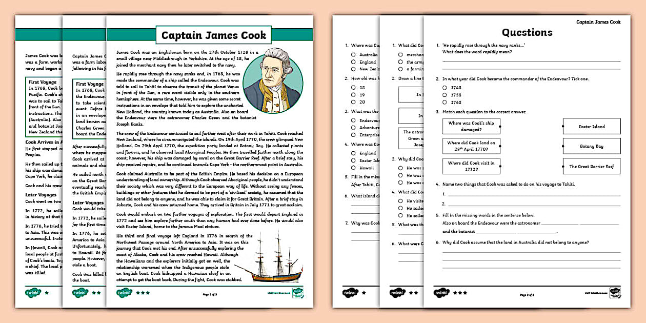 Captain James Cook Differentiated Reading Comprehension