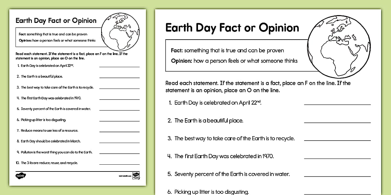 Earth Day Fact or Opinion Quiz for K-2nd Grade - Twinkl
