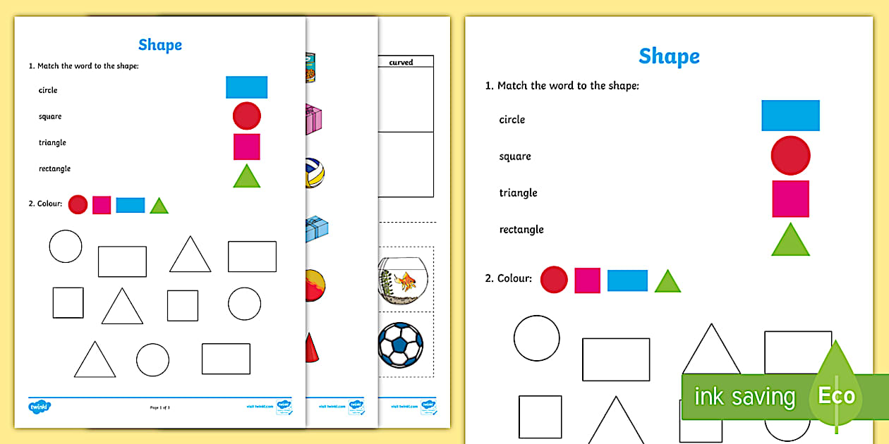 Early Level Numeracy and Mathematics Assessment - Shape Worksheet