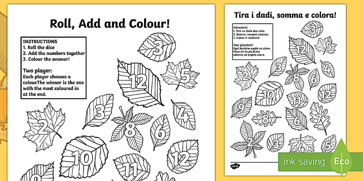 Leaf Roll and Color Dice Addition Activity - Leaf Roll and Color Dice ...