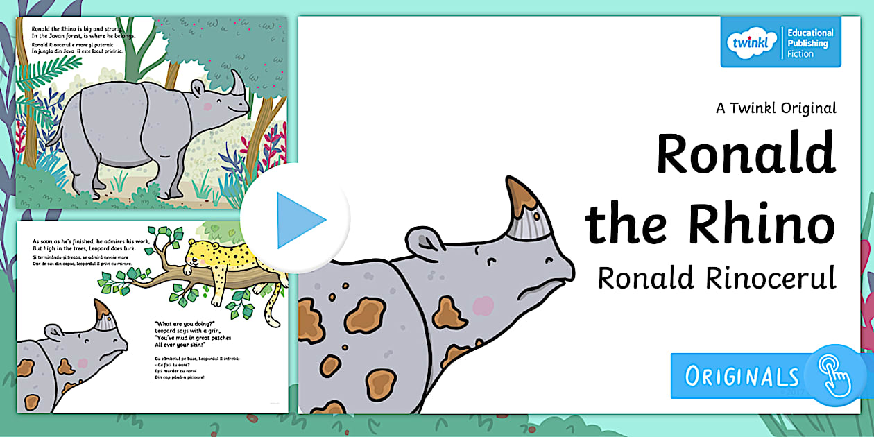 Ronald the Rhino Story PowerPoint English/Romanian - Twinkl
