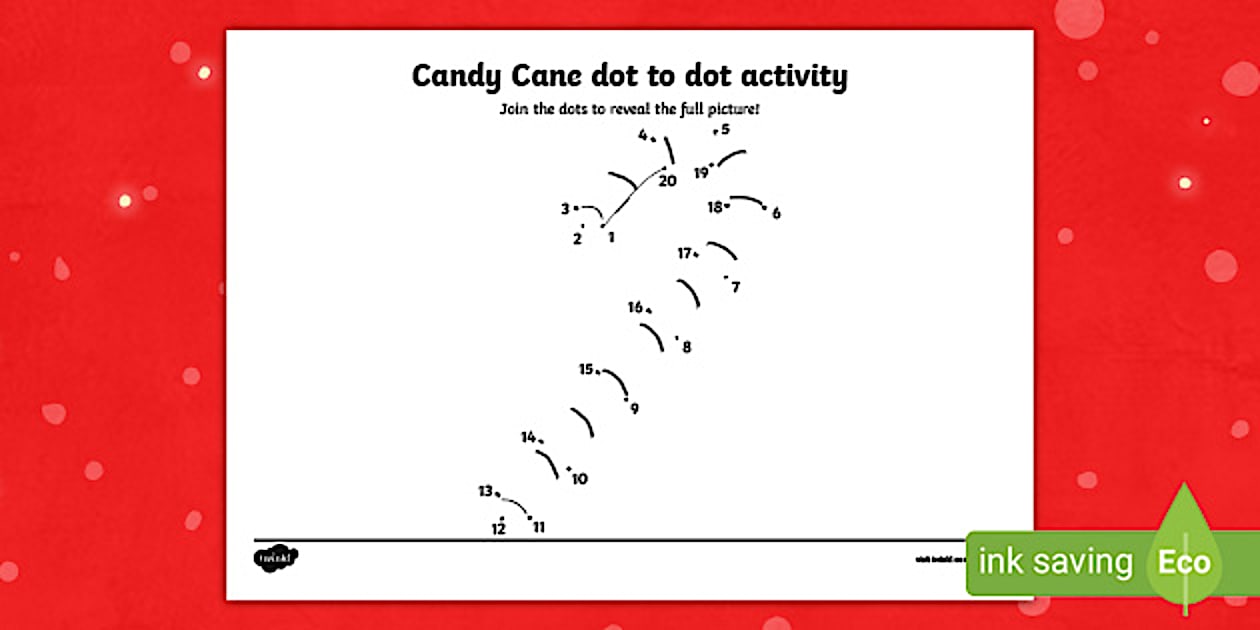 Candy Cane Dot to Dot Activity - Worksheets - Twinkl