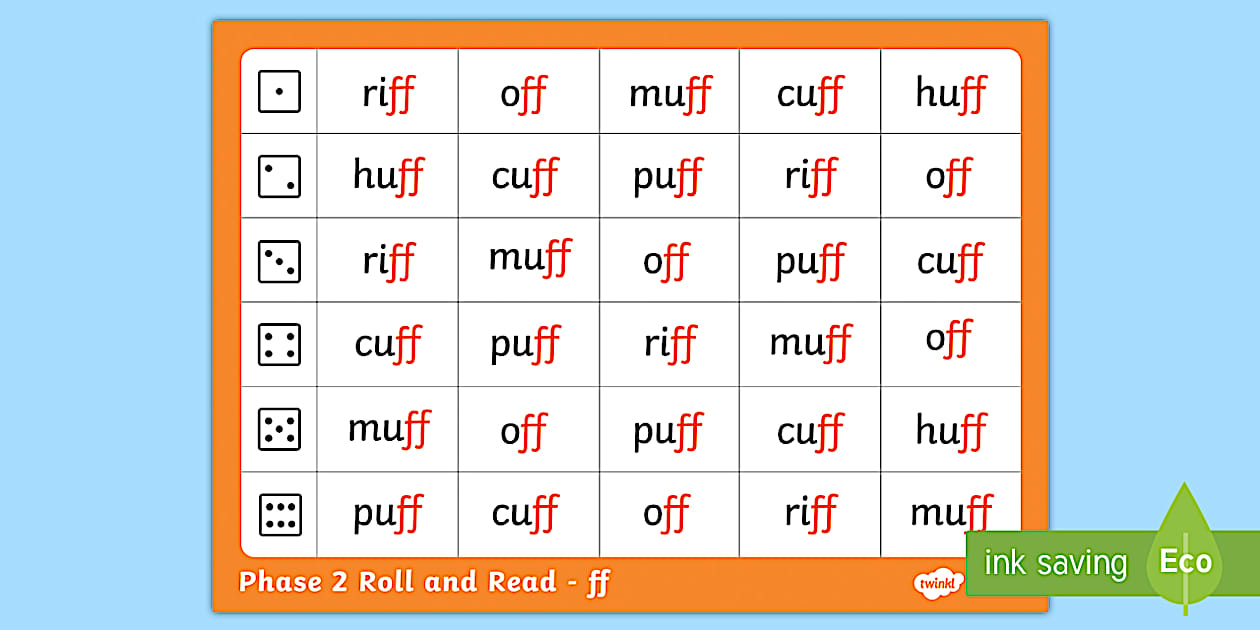 Phase 2 ff Phoneme Roll and Read Mat (teacher made) - Twinkl