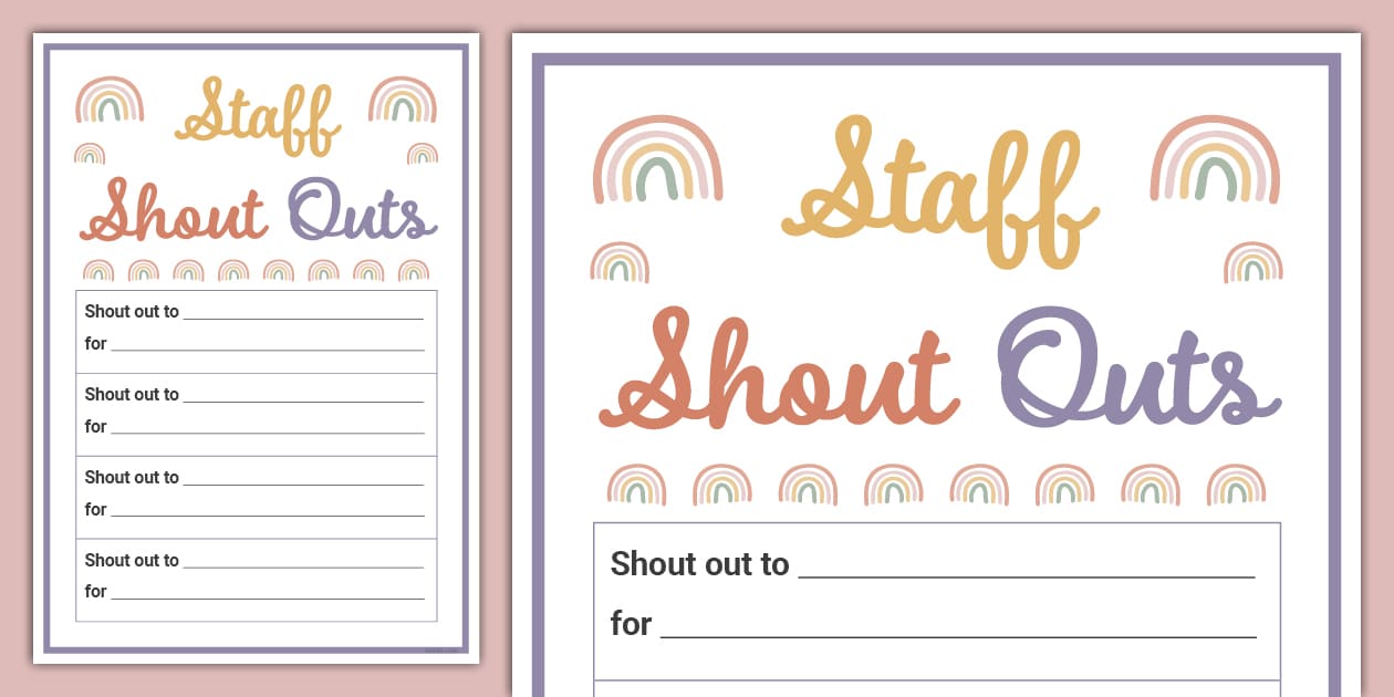 Muted Rainbow Themed Staff Shout Out Display Poster - Twinkl