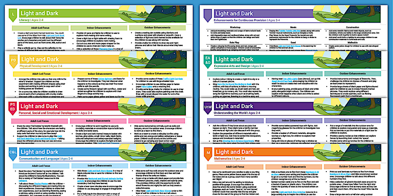 Light & Dark Planning & Continuous Provision (Ages 2-4)
