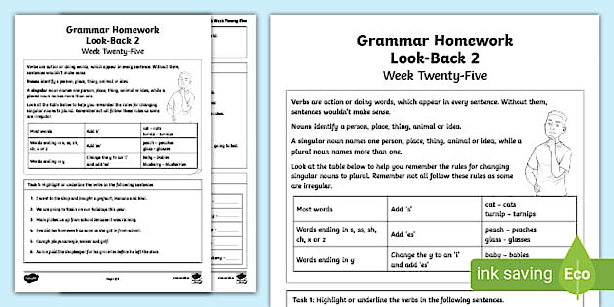 Grammar Homework Week Twenty-Five (professor feito) - Twinkl