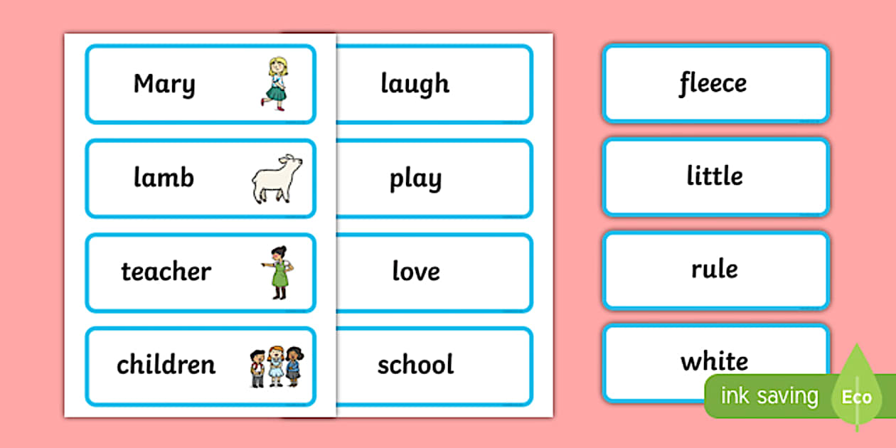 Precursive Mary Had a Little Lamb Word Cards (Teacher-Made)