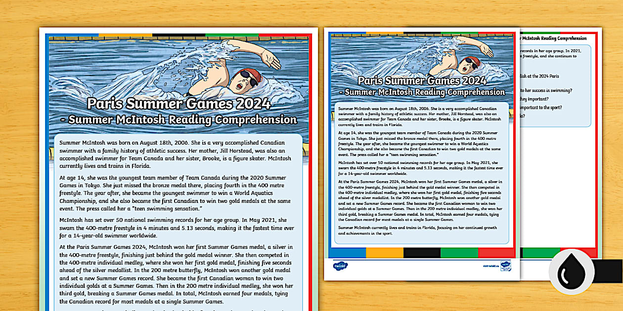 Paris Summer Games2024 Summer McIntosh Reading Comprehension