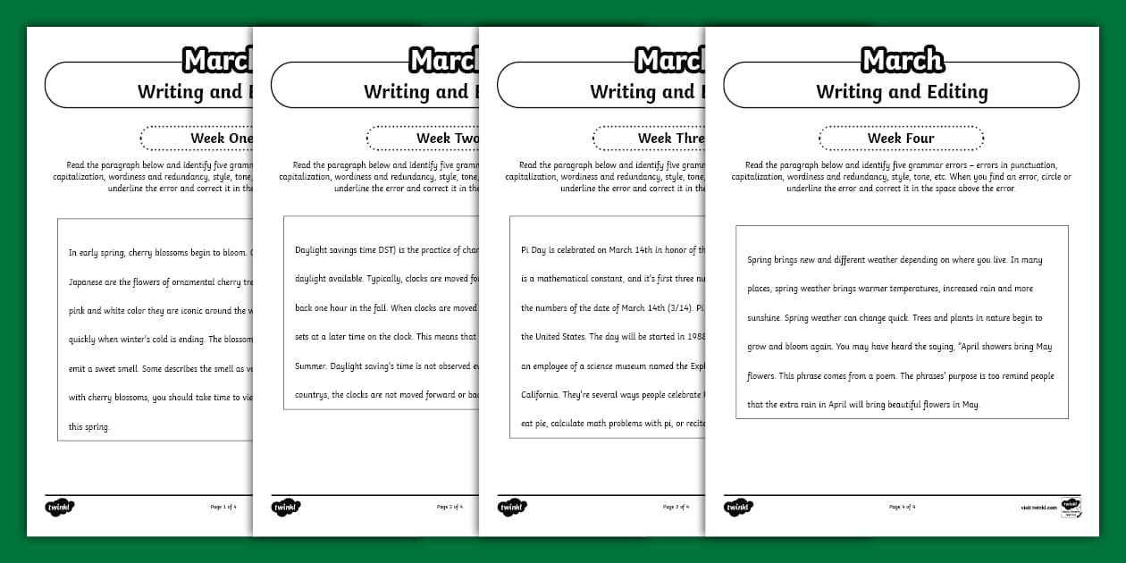 Sixth Grade March Paragraph of the Week Editing Practice