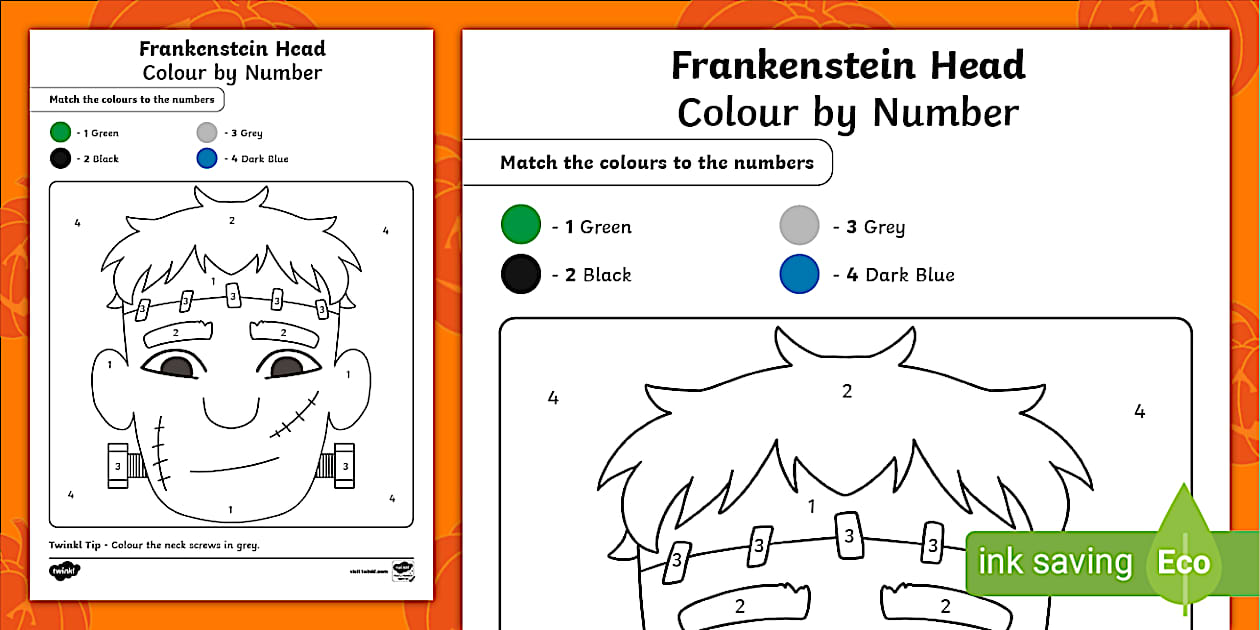 Frankenstein Head Colour by Number Activity - Twinkl