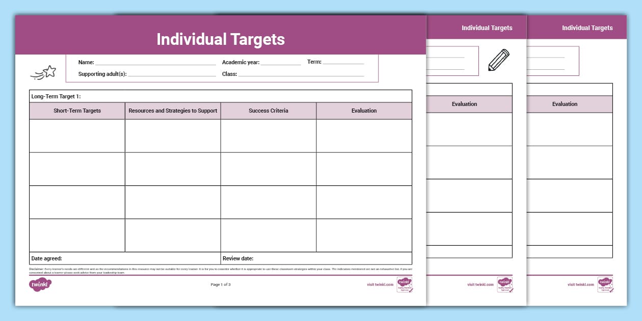 Editable Individual Target Setting Template (teacher made)