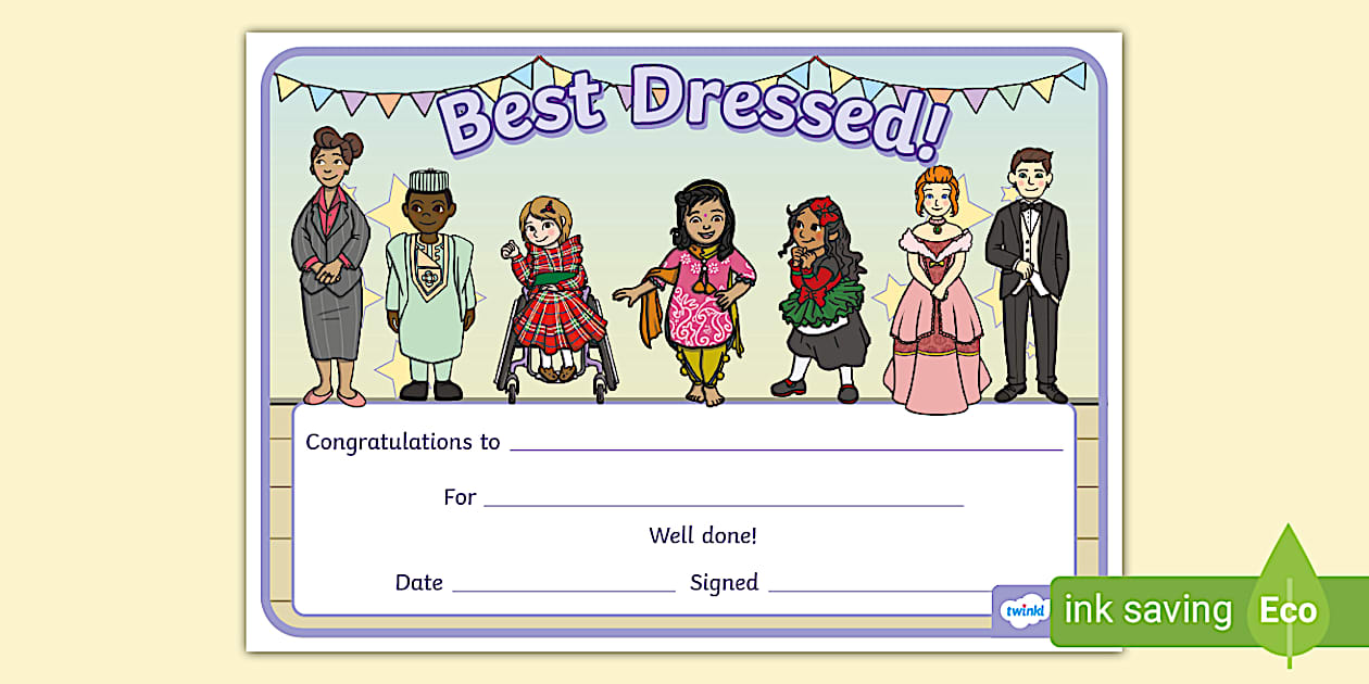 Best Dressed Certificate (Teacher-Made) - Twinkl