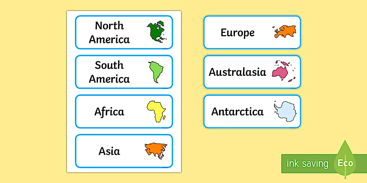Editable Continents Of The World Word Cards - Twinkl