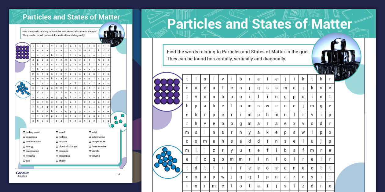 Particles and States of Matter: Word Search (teacher made)