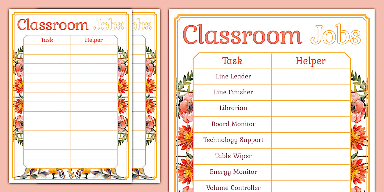 Wildflower Botanical Themed Class Jobs Display Poster