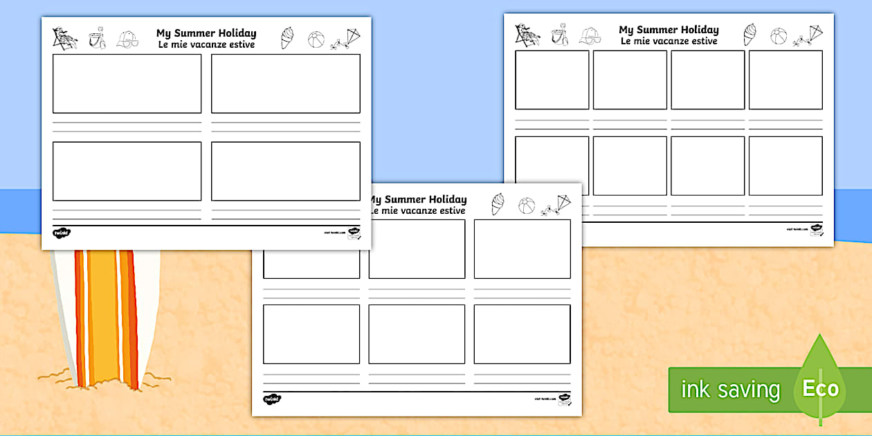 Editable My Summer Holiday Storyboard Template - Italian/English