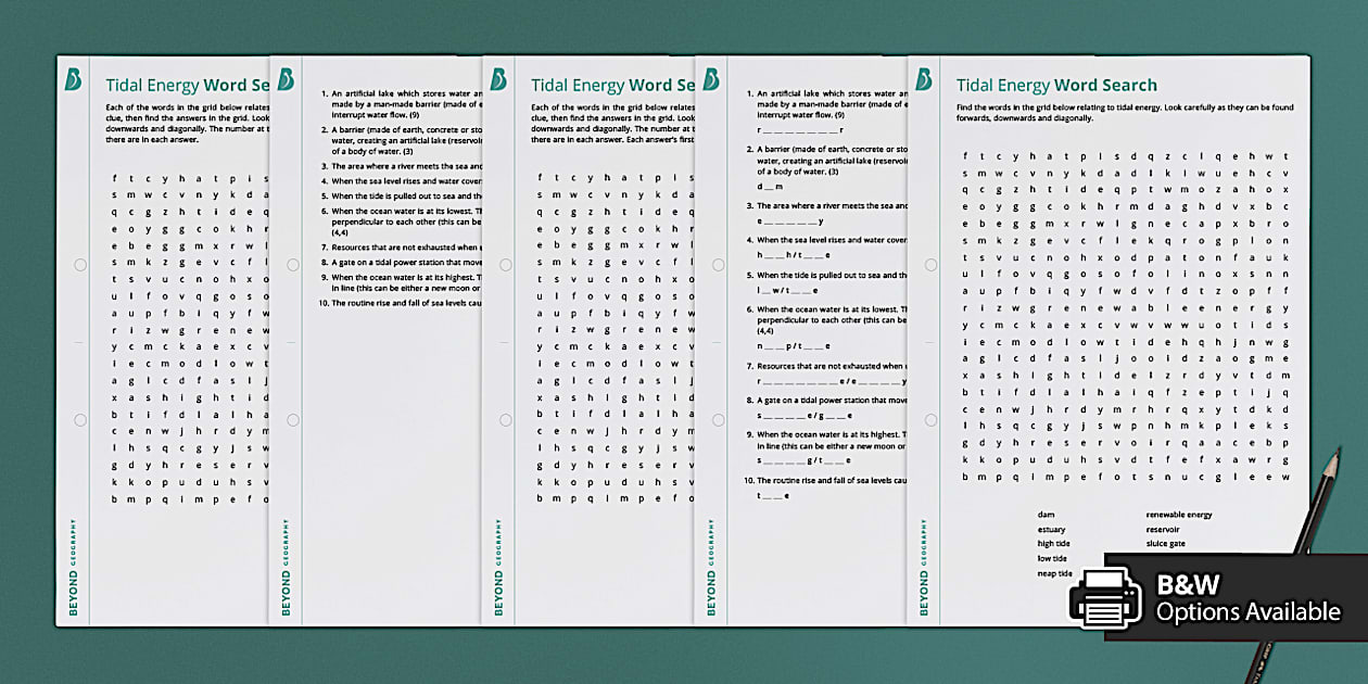 Resource Management Tidal Energy Word Search (teacher made)