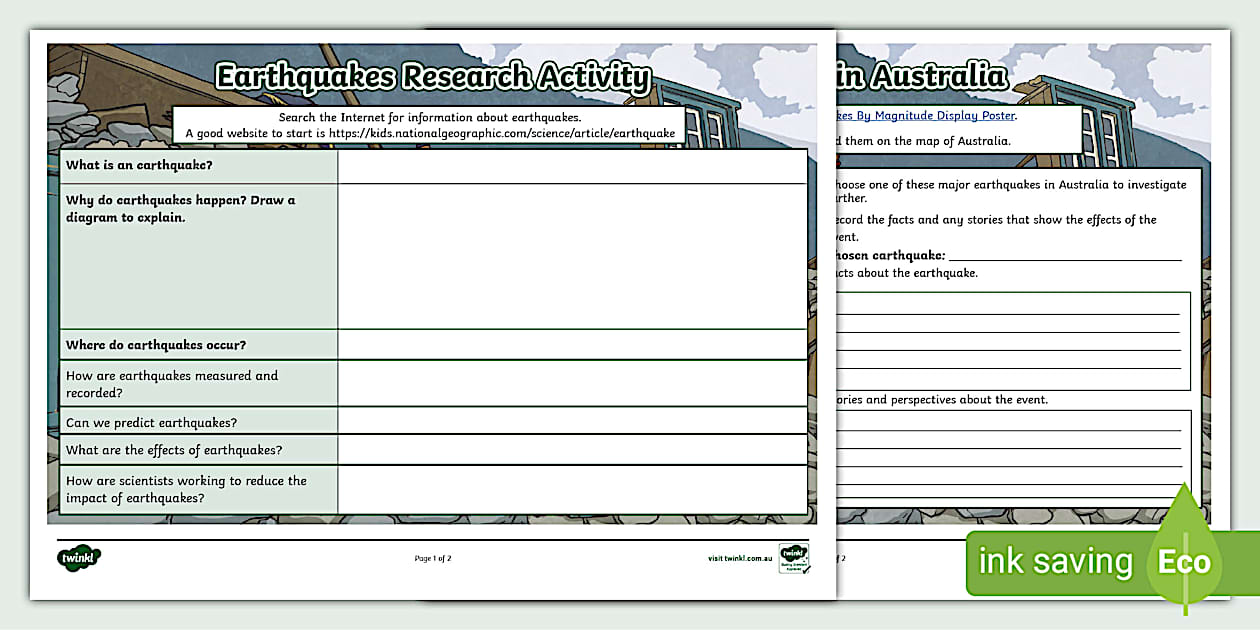 Earthquake Research Activity (teacher made) - Twinkl