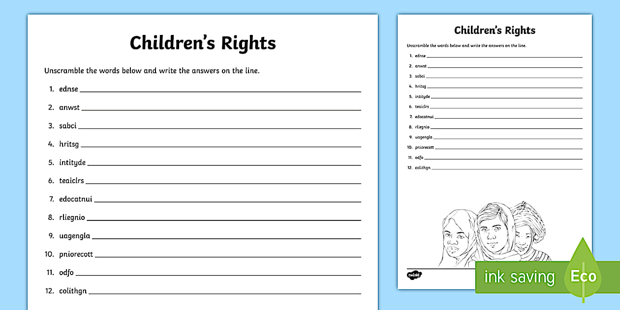 Rights of the Child Word Unscramble (teacher made) - Twinkl