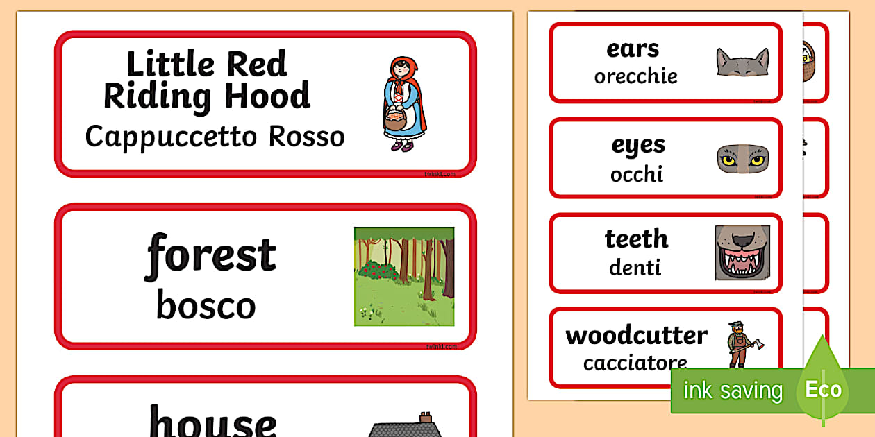 Little Red Riding Hood Word Cards English/Italian - Little Red Riding Hood