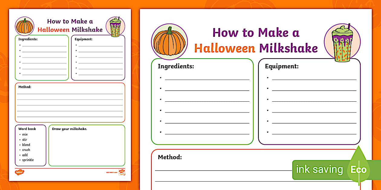 Halloween Milkshake Instruction Template (teacher made)