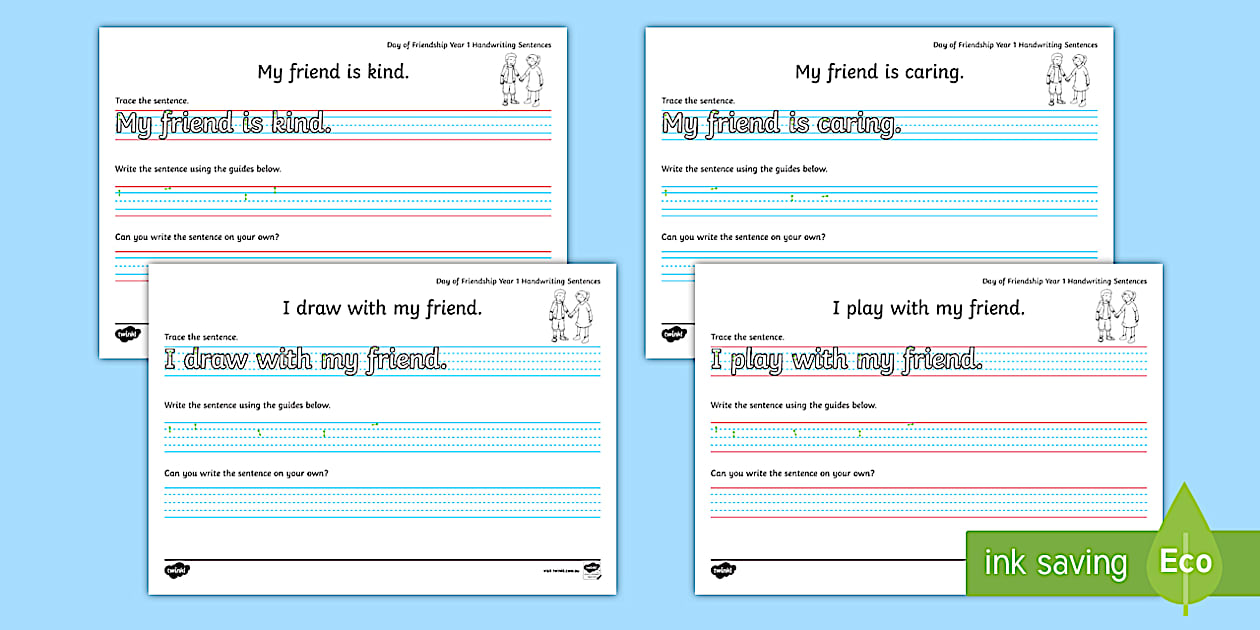 International Day of Friendship Year 1 Handwriting Practice Worksheets