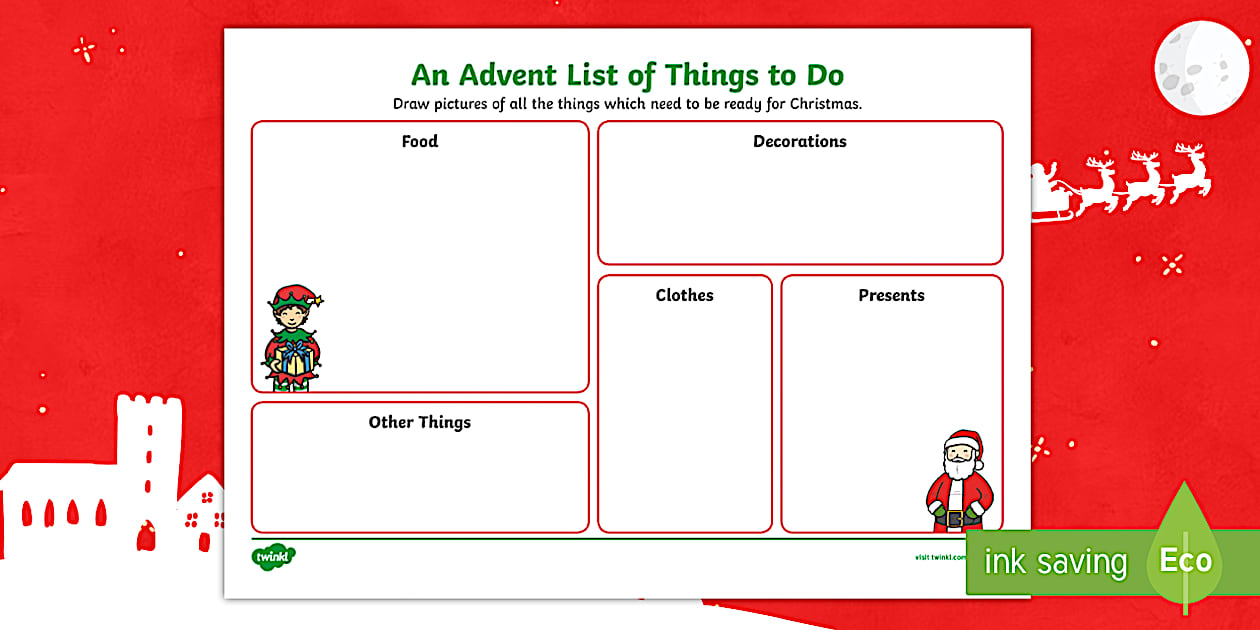 KS1 Advent To Do List Worksheet / Worksheet - Twinkl