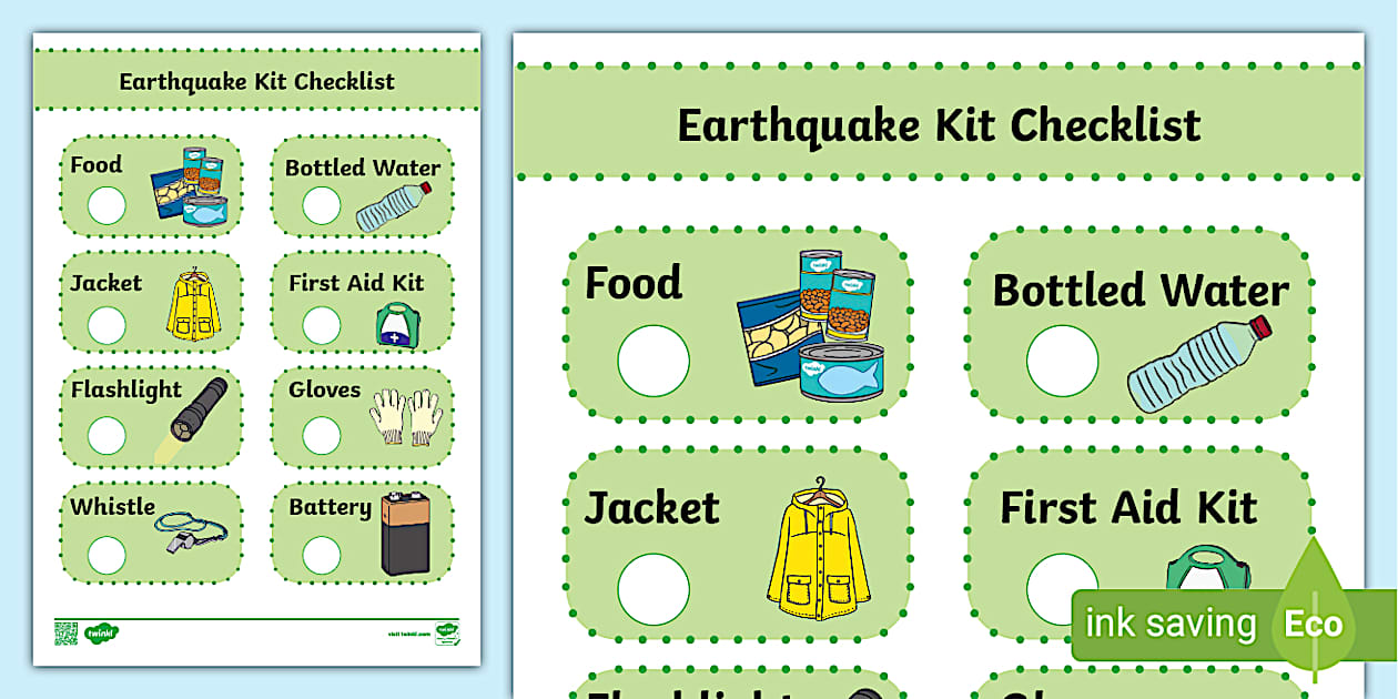 Earthquake Kit Checklist (nauczyciel wykonał) - Twinkl
