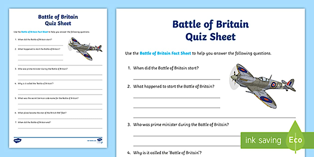 Battle of Britain Quiz Sheet (Hecho por educadores) - Twinkl