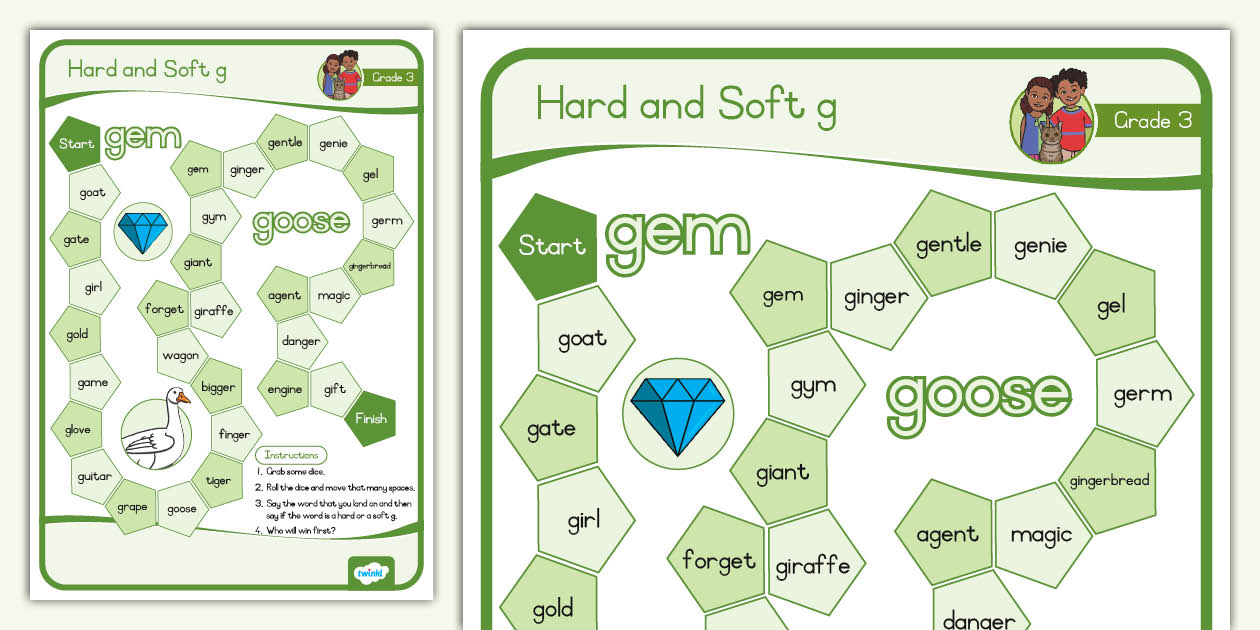 Grade 3 Phonics Printable Game Hard and Soft G - Twinkl