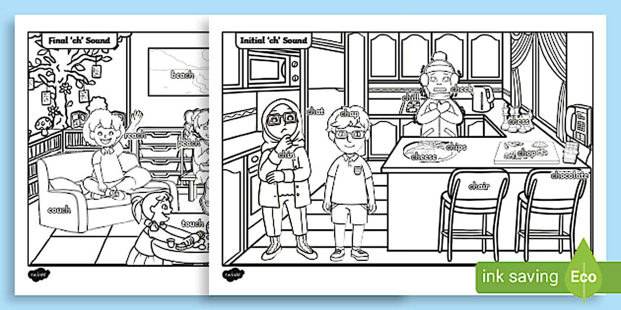 Editable Initial and Final ‘ch’ Sound Colouring Production Sheets