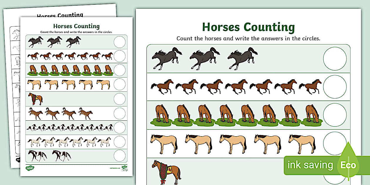 👉 Horses Counting Worksheet (teacher made) - Twinkl