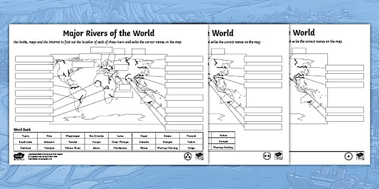 Major Rivers of the World Worksheet (teacher made) - Twinkl