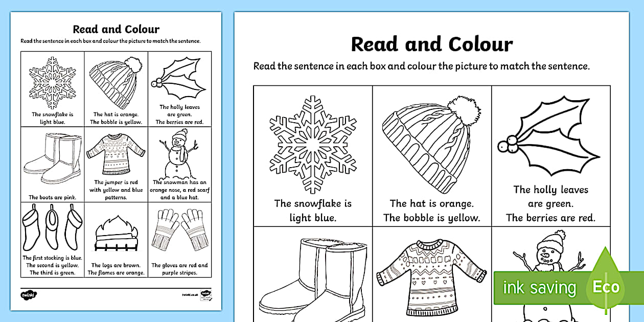 Winter Read and Colour Worksheet / Worksheet - Twinkl
