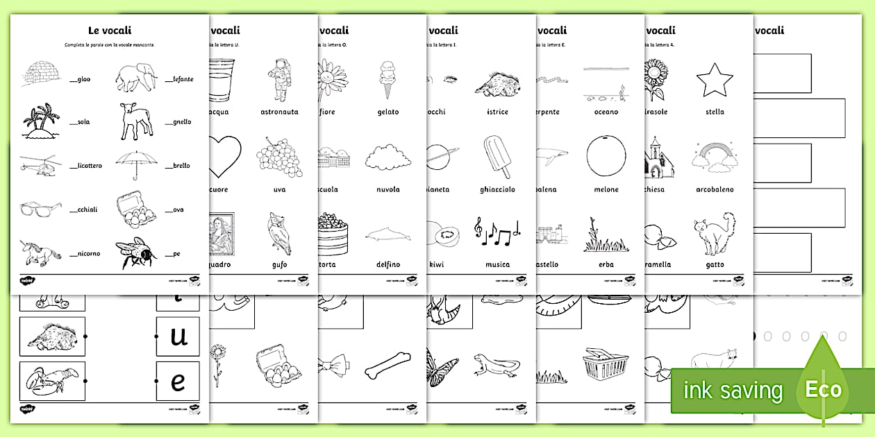 Editable Schede sulle Vocali per Classe Prima - Twinkl