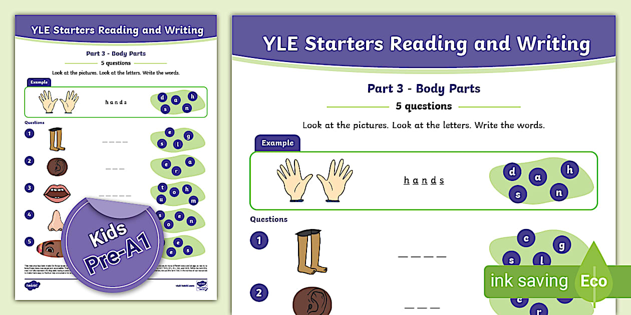 YLE Starters - Reading and Writing Part 3 (Body Parts)