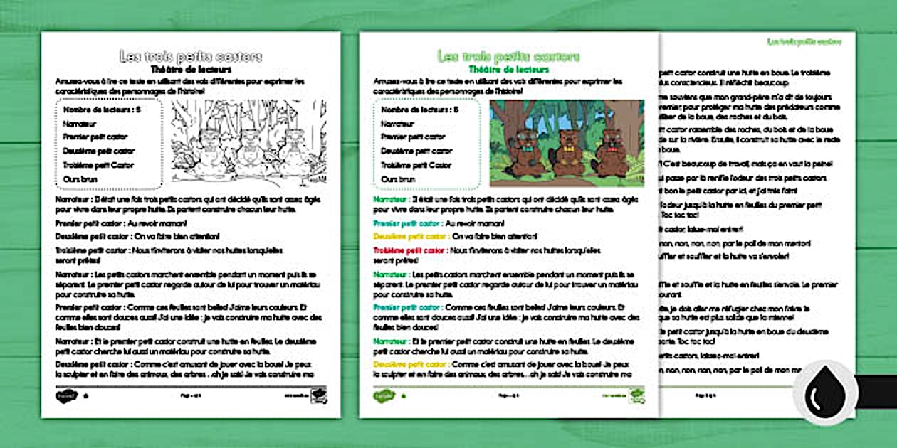 The Three Little Beavers Differentiated Reading Theatre French