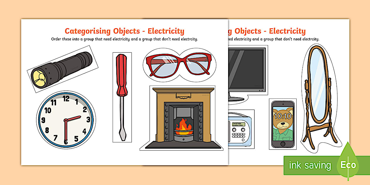 Junior Senior Infants Electrical Items Sorting Cards