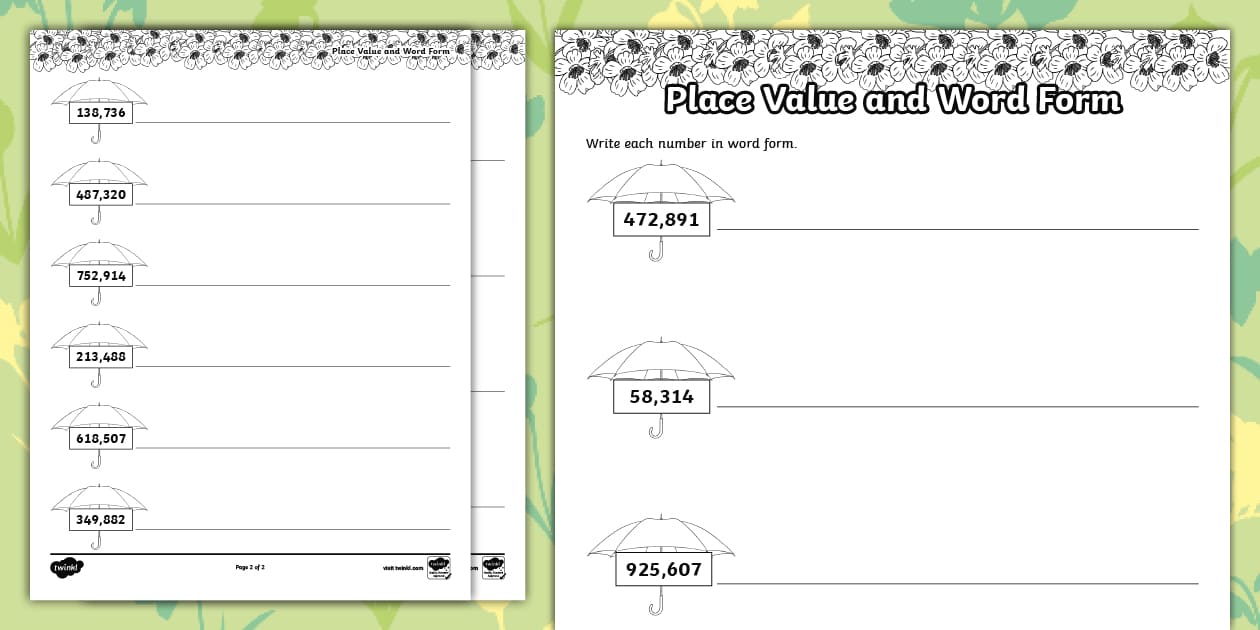 Fourth Grade Spring Place Value and Word Form Worksheet