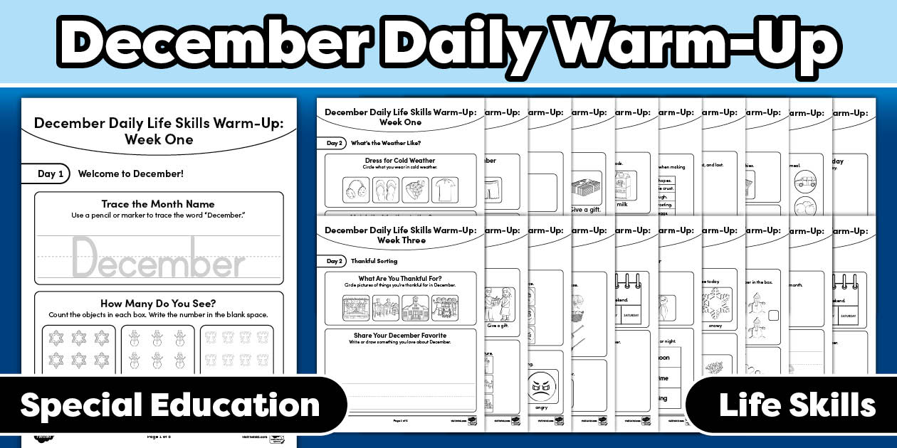 December Daily Life Skills Warm-Up Activities | Morning Work