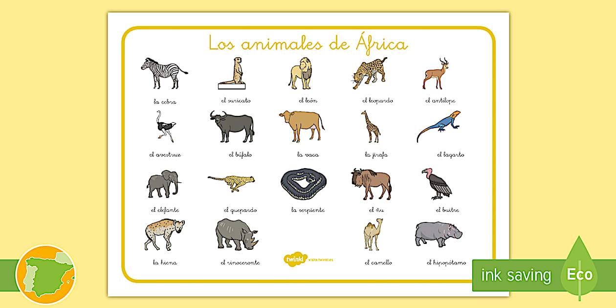 Tapiz de vocabulario: Los animales de África - Twinkl
