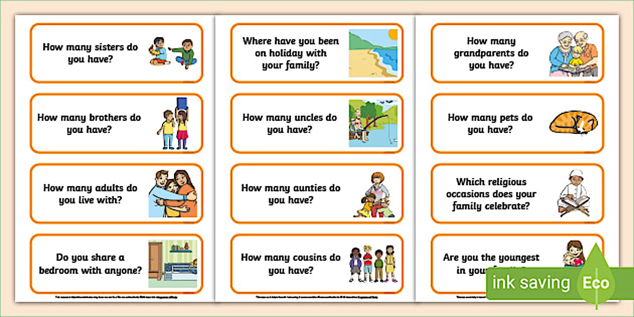RSHE Your Family, My Family - KS1 Family Question Cards