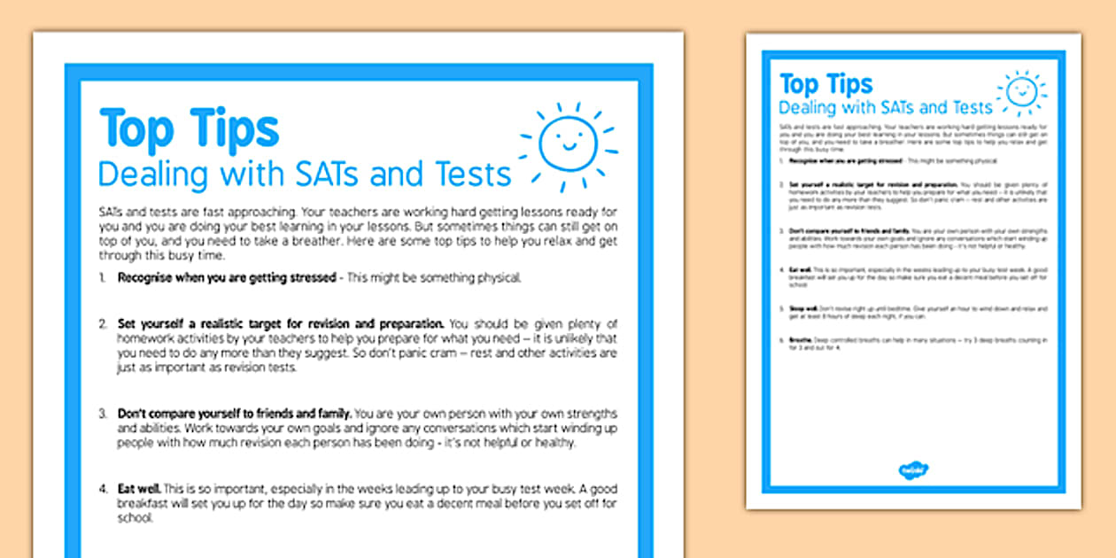 Editable Top Tips Dealing With SATs and Tests - Twinkl