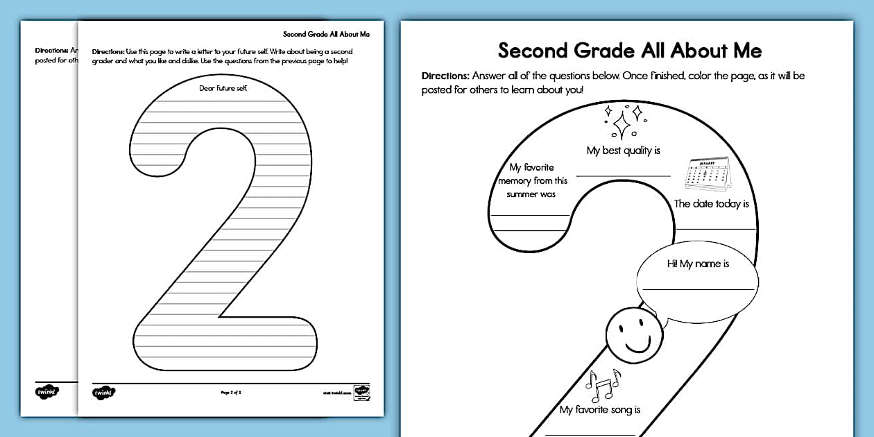 Second Grade All About Me Worksheet and Writing Prompt