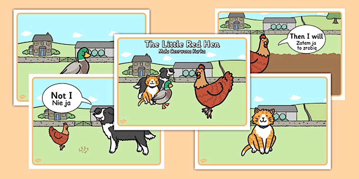 The little Red Hen Story Sequencing with Speech Bubbles Polish Translation