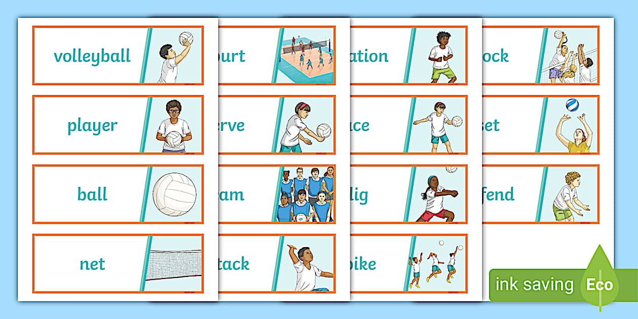 Volleyball Word Cards (teacher made) - Twinkl