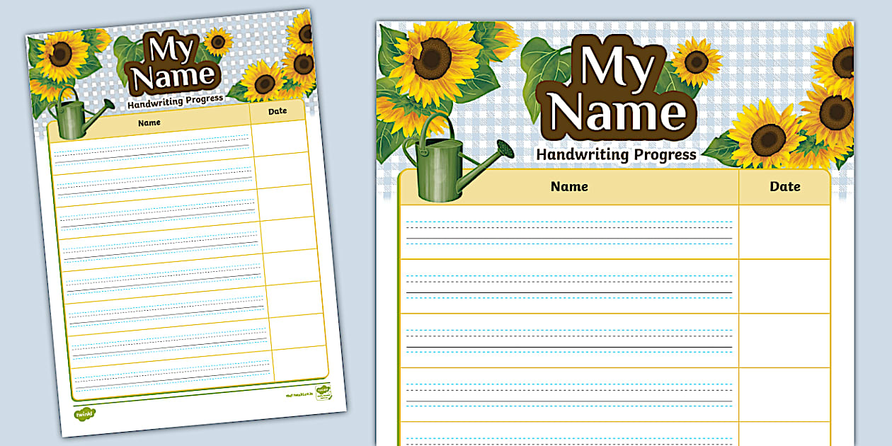 Sunflower-Themed Name Handwriting Progress Log - Twinkl