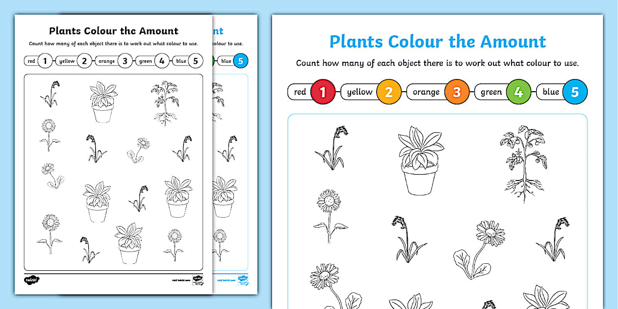 👉 Plants Colour the Amount Worksheet - Twinkl