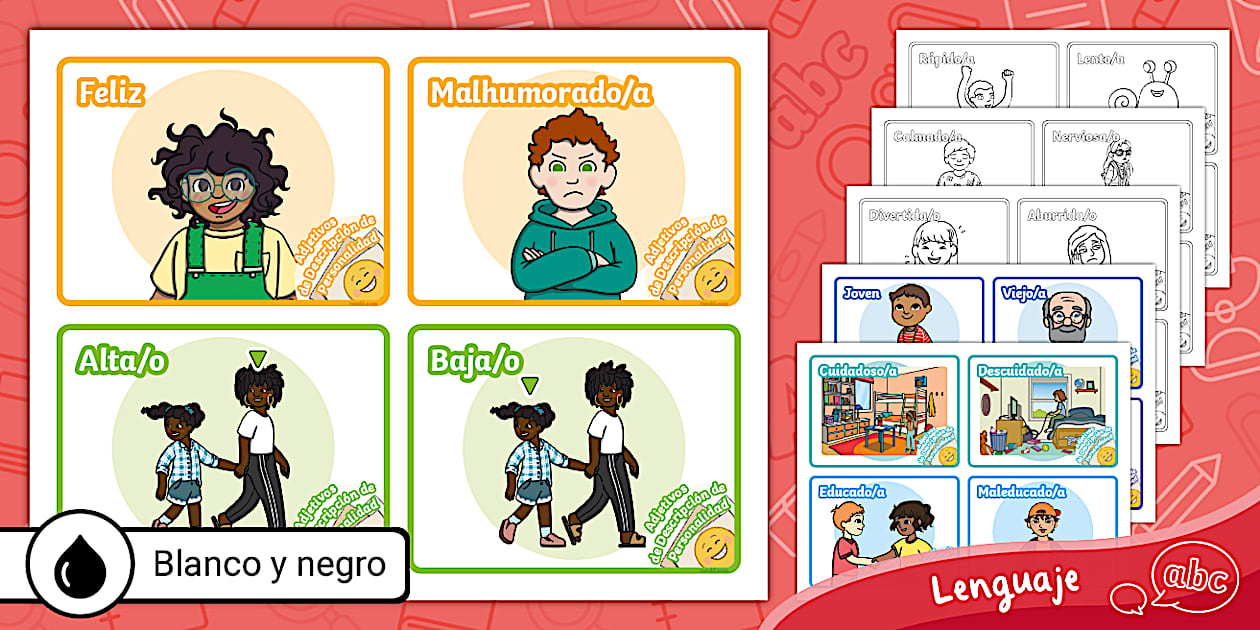 Lenguaje | 1° Básico | Tarjetas | Adjetivos | Personalidad